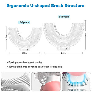Kids Electric Toothbrush, U Shaped Ultrasonic Automatic Tooth Brush,Toothbrush with 2 Brush Heads,Six Cleaning Modes,IPX7 Waterproof,Cartoon Modeling Design for Toddler Children, Age 2-7 Yellow