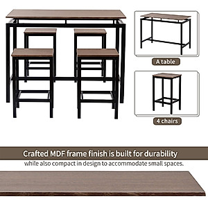 Merax 5-Piece Kitchen Counter Height Table Set, Industrial Dining Table with 4 Chairs, Small Space Table & Chairs, Kitchen Table Set for 4 People (Dark Brown +Black)
