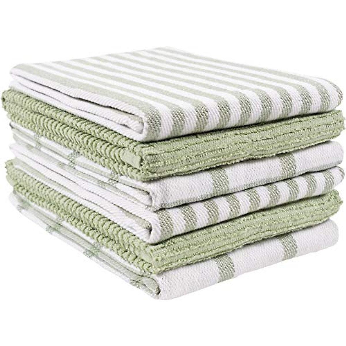 KAF Home Premium Kitchen Towels (18" x 28"), Large 100% Cotton, Flat & Terry Absorbent Dish Towel Set (Sage, 6 Pack)