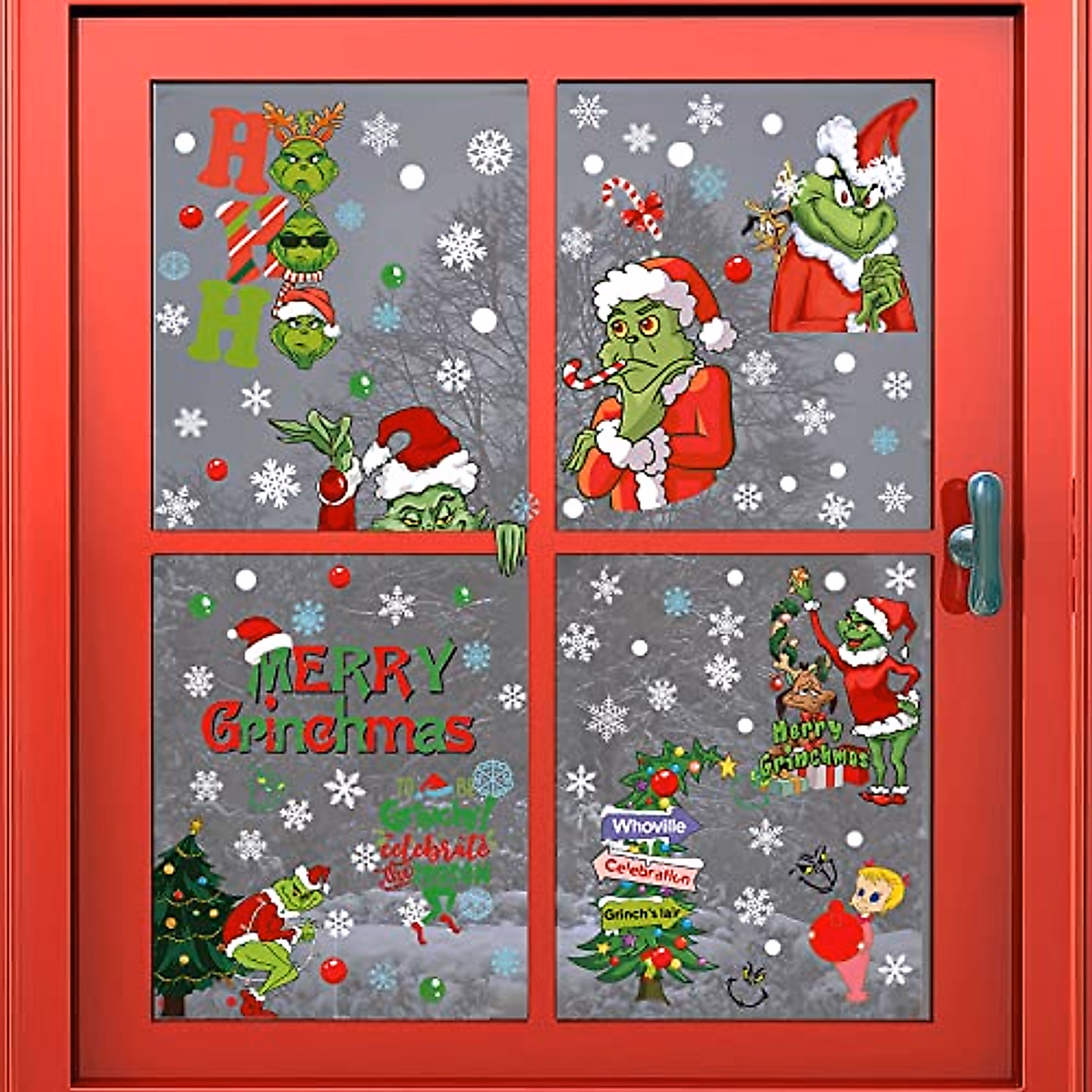 9 Sheets Christmas Decorations Window Clings - 102pcs Christmas Window Stickers Double-Sided with Christmas Tree Reindeer Snowflakes Decals for Christmas Holiday New Year Home School Party Supplies
