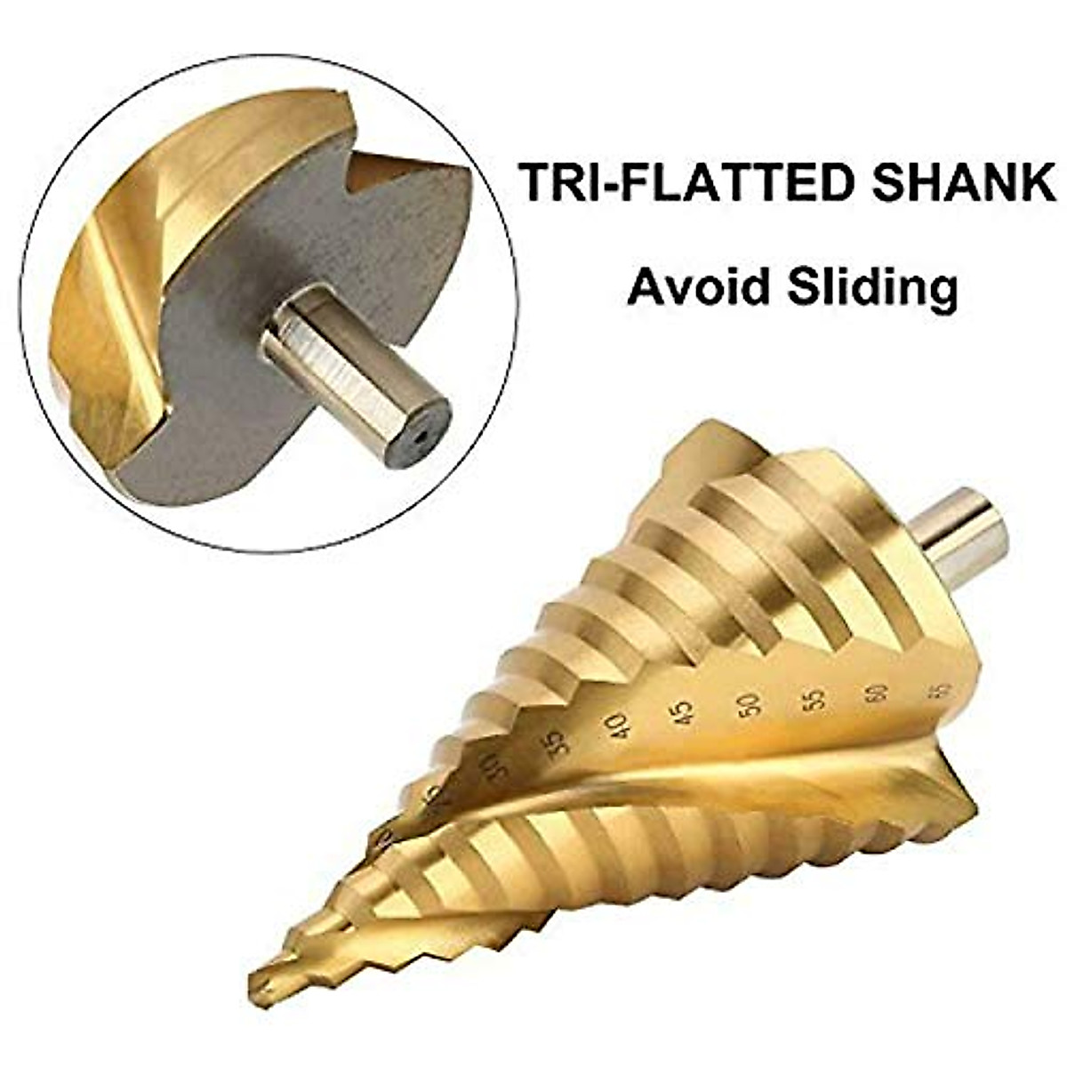 LESOLEIL Large HSS Spiral Step Drill Bit - 1/4" to 2-5/8'' Grooves Cone Drill Bit Titanium Coated for Drilling Aluminium Iron Sheets, Wood, PVC Hole Cutting