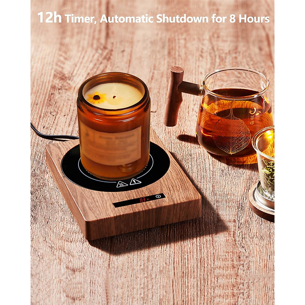 Mug Warmer, 200W Coffee Mug Warmer for Desk with Temperature Display, Candle Warmer for Large Jar, 5 Modes(113℉-212℉), 12h Timer, Ideal Coffee Gifts for Festival Birthday Women Men Mom Dad Grandma