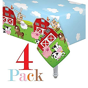 Oojami 4 Pack Table Cover Farm House Fun Barnyard Animals Party Table Cloth Farm Animal Barn Themed Party Supplies Tablecover