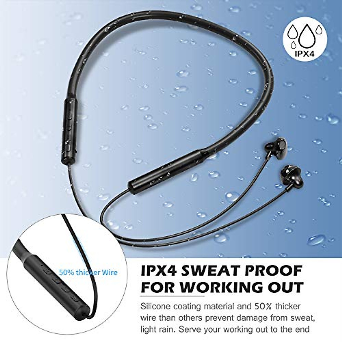 Wireless Neckband Headphones, Bluetooth 5.0 Lightweight Stereo Earbuds with Magnetic, Best Wireless Sports Stereo Sweatproof Headset with Mic Compatible with iPhone for Running Sports (Black)