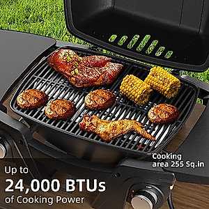 Barpecyou Portable Gas Grill, 2-Burner Small BBQ Propane Grills Tabletop Gas Grill Outdoor Camping Grill 24000 BTU, Detachable Side Tables,Built in Thermometer, Black