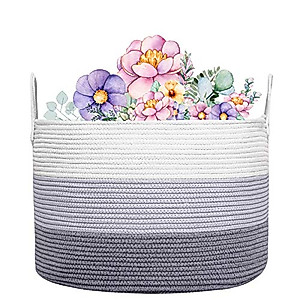UFREE Extra Large Cotton Rope Basket XXXLarge, Wide 21.7'13.8' Decorative Laundry Hamper Basket Tall Blanket Storage Basket for Living Room Large Blanket Basket
