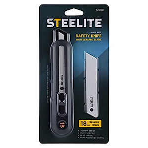 Steelite Ceramic Utility Knife Finger safe Cutter Ceramic Unboxing Kinfe Extra Ceramic Blade refill Safety Retractable Cutter Ceramic 18mm Blade Extra