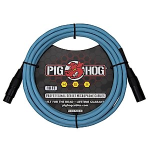 Pig Hog PHMH10DB Hex Series Microphone Cable 10-Feet Daphne Blue Patent Pending 6 Sided Spiral Extrusion PVC Sleeve XLR - XLR Connectors