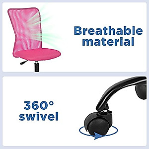 Tffnew Mesh Breathable Home Office Chair Mid Back Mesh Desk Chair Ergonomic Adjustable Chair with Lumbar Support Armless Modern Rolling Swivel Chair for Women&Men Adults（Pink）