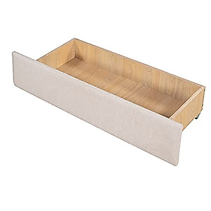 Upholstered Full Daybed with Two Storage Drawers, Full Size Button Tufted Sofa Bed Daybed with Nailhead Trim and Wood Slat Support (Beige Fabric)