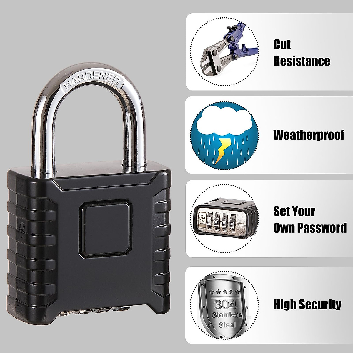 Disecu 4 Digit Combination Lock 2.7 Inch Long Shackle and Outdoor Waterproof Resettable Padlock for Gym Locker, Hasp Cabinet, Gate, Fence, School (Black, Pack of 2)