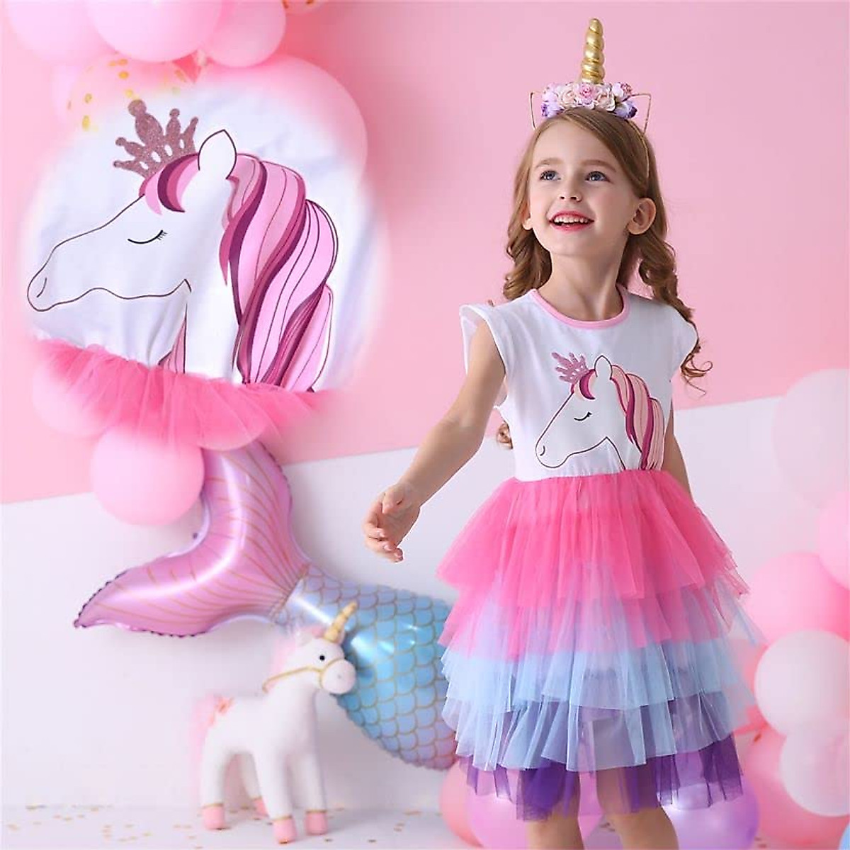VIKITA Girls Summer Cute Princess Sundress Short Sleeve Casual Polyester Dress SH4590 5-6 Years