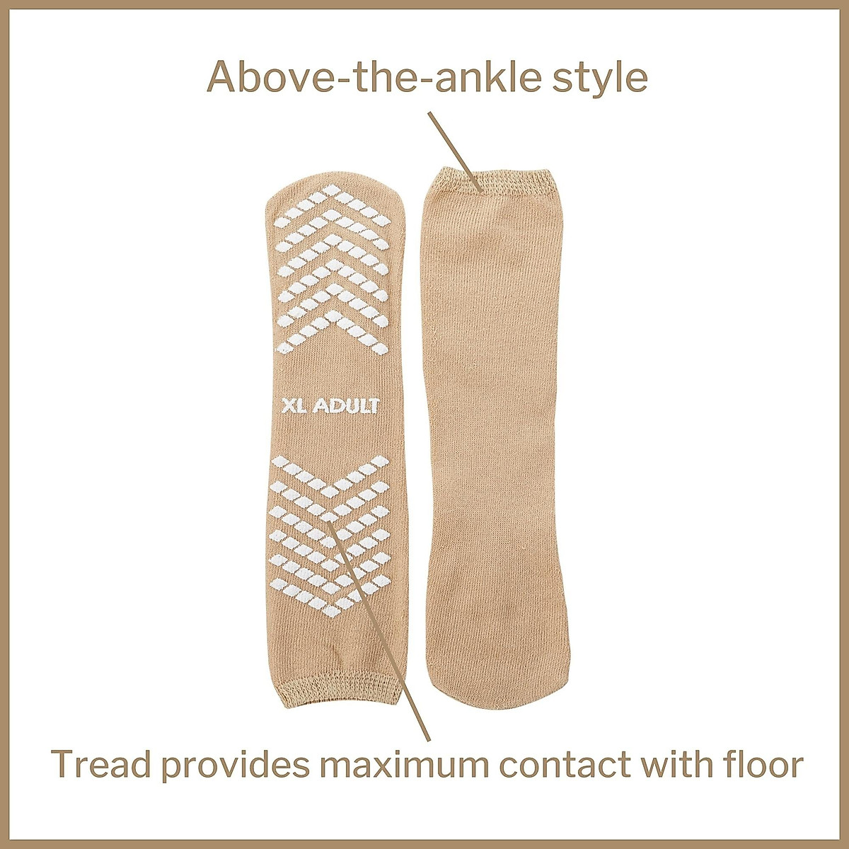 McKesson Slipper Socks, Non-Slip Grip Socks, Tan, Adult Shoe 7.5 to 10, XL, 48 Pairs