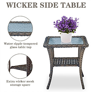 Belord Wicker Porch Rocking Chairs - 3 Pieces Patio Bistro Set High Back Outdoor Rocker Chairs Set with Side Table for Deck Balcony Brown