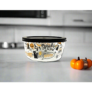DURA LIVING Halloween Glass Food Storage Containers with Lids | Set of 6 (3 Containers + 3 Lids) 2-Cup | Spooky Design, BPA-Free, Microwave & Dishwasher Safe|Perfect for Meal Prep, Snacks & Leftovers