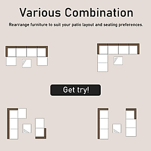 7-Piece Outdoor Furniture Patio Rattan Sectional Set with Wicker Conversation Sofas,Include Cushions, Coffee Table,Easy to Assemble,Perfect for Backyard, Porch, Garden, and Balcony (Brown-Dark Blue)