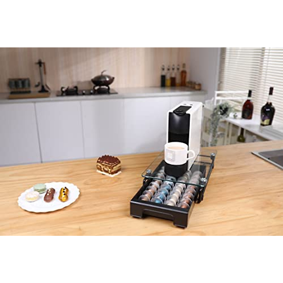 EVERIE Tempered Glass Top Coffee Capsules Holder Drawer Compatible with 36 Nespresso Originalline Pods, Small, NP04S-BL