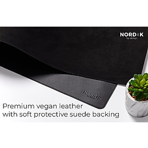 Nordik Leather Desk Mat Cable Organizer (Pebble Black 35 X 17 inch) Premium Extended Mouse Mat for Home Office Accessories - Felt Vegan Large Leather Desk Pad Protector & Desk Blotter Pads Decor