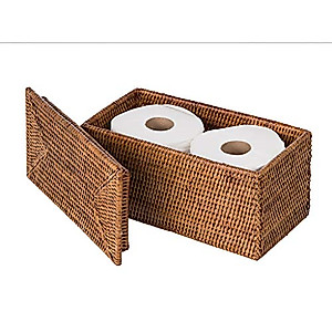 Kouboo La Jolla Rectangular Rattan Box, Honey-Brown Toilet Roll Storage Basket