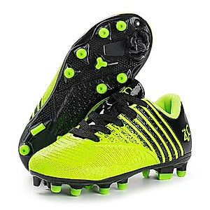 ZVC Kids Soccer Cleats Boys Girls Soccer Shoes Outdoor Firm Ground Youth Football Cleats (Little Kid/Big Kid) Green