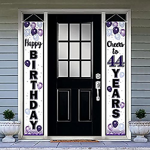 LASKYER Happy 44th Birthday Purple Door Banner - Cheers to 44 Years Old Birthday Front Door Porch Sign Backdrop,44th Birthday Party Decorations.