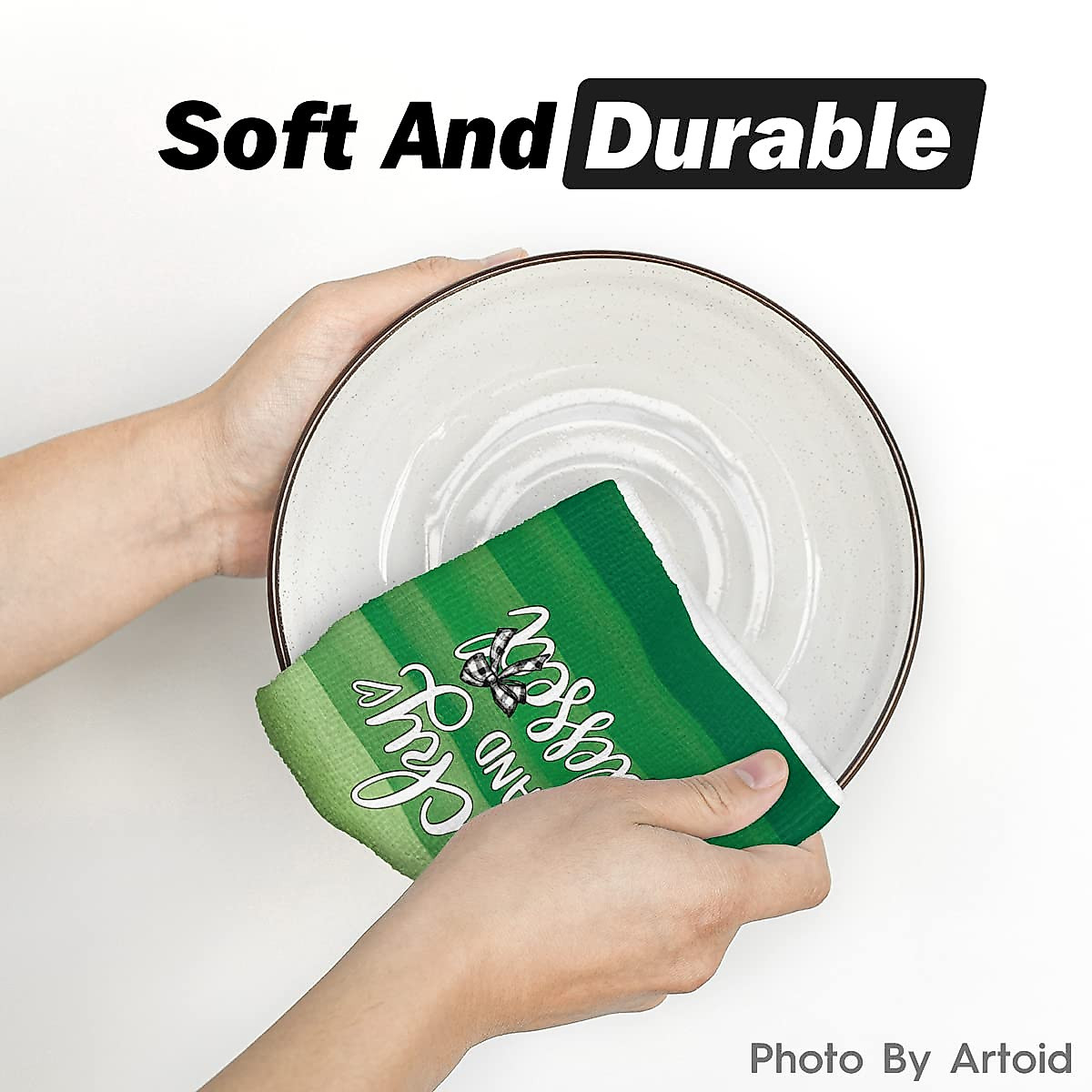 Artoid Mode Green Lucky and Blessed Clover Shamrock St. Patrick's Day Kitchen Towels Dish Towels, 18x26 Inch Seasonal Decoration Hand Towels Set of 2