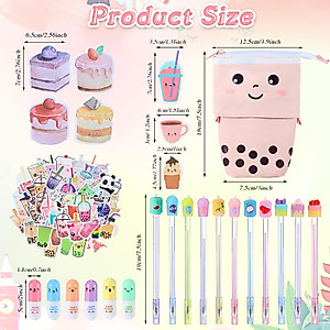 228 Pcs Kawaii Stationary Set Include Telescopic Boba Pencil Pouch Case Bag Gel Ink Pen Sticky Note Bubble Tea Sticker Pill Highlighter Stationary Cute School Supplies for Christmas Gift Kids (Vivid)