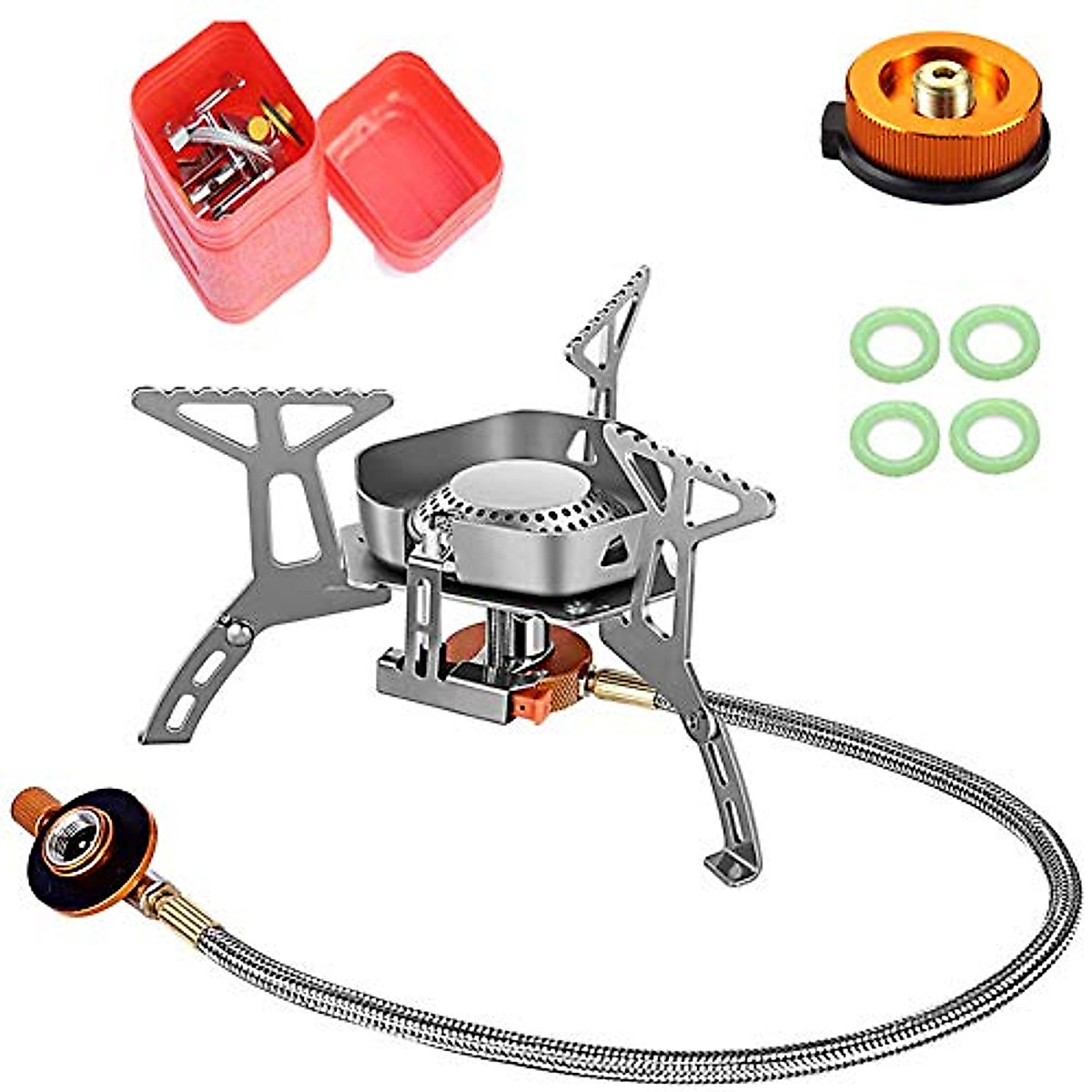 [2021 latest upgrade]Windproof Portable Camping Gas Stove,3500W With conversion adapter Folding Camping Stove with Pressure Ignition, Portable Stove, Suitable for Outdoor Backpacking/Hiking