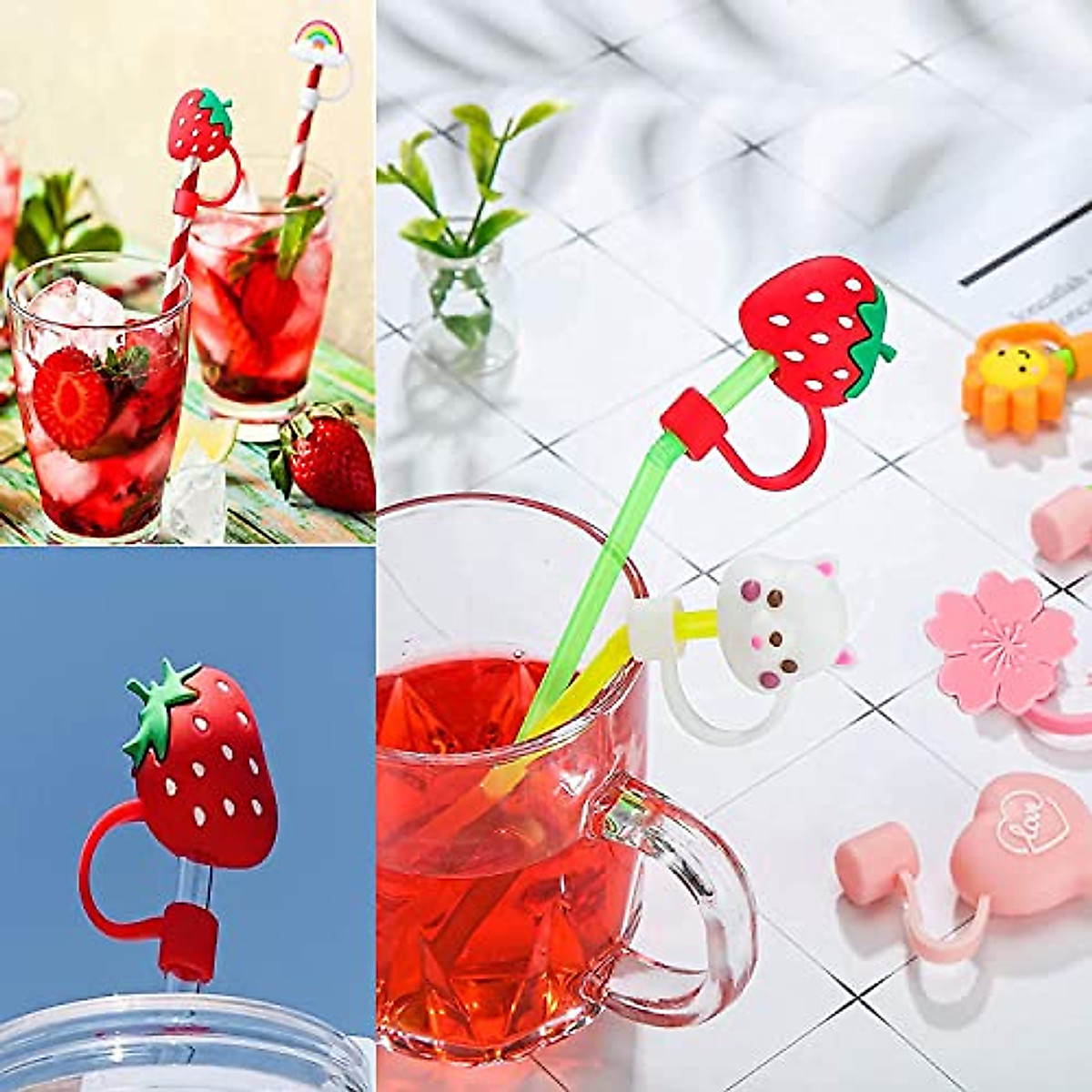 Silicone Straw Tips Cover 10 Pack Cute Silicone Reusable Drinking Straw Tips Lids Dust-Proof Straw Plugs for 1/4inch(6-8mm) Straw Tips for Decor Outdoor