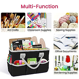 Godery Desktop Tote and Stock Organize, Teacher Helper Tote Bag Organization for Arts, Books, Stationery, etc, and Office Desk Organize, Make-up Storage Tote with Handles for Travel (BLACK-2)