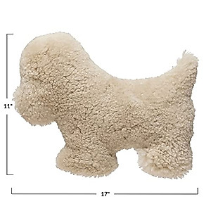 Creative Co-Op New Zealand Lamb Fur Dog Shaped, Cream Pillows, 17" L x 11" W x 3" H