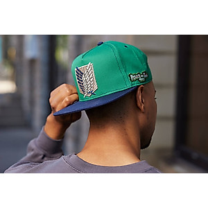Attack on Titan Season 4 Green and Black Scout Regiment Shield Embroidered Flat Bill Snapback 5 Panel Adult Unisex Hat