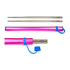 finessCity Chopsticks, 1 Pair of Chopstick, Titanium Chopsticks with Aluminium Case (Pink)