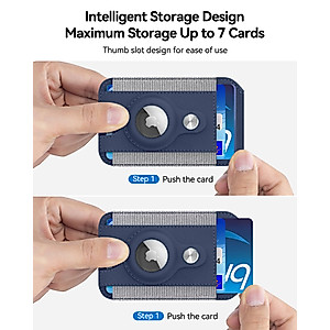 Amzone Mag-Safe with AirTag Holder,Magnetic with Adjustable Stand, Mag-Safe Phone for iPhone 15/14/13/12 Series,7 Card Slots,Vegan Leather (Indigo Blue)