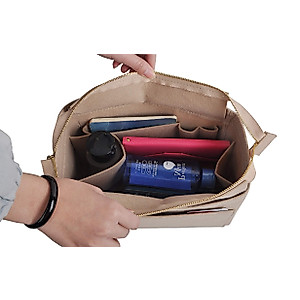 Vercord Felt Zipper Handbag Tote Purse Duffel Backpack Organizer Insert Beige Medium