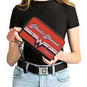 Buckle-Down Women's PU Zip Around Wallet Rectangle-Wonder Woman, 7.5"x4.5"