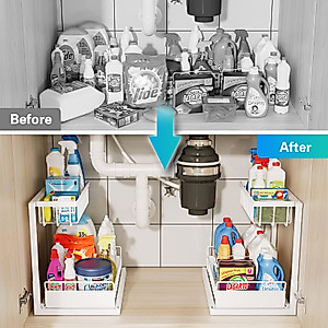 Beriflai Under Sink Organizers and Storage, 2 Tier Pull Out Cabinet Organizer with Sliding Drawer, Multi-Purpose Bathroom Shelf Organizer for Bathroom Kitchen Storage, White