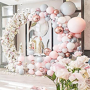 sherpaa Pastel Pink Gray Balloon Garland Arch Kit – 147 Pack Rose Gold Confetti Balloons ,4D Foil Balloons for Princess Wedding Birdal Baby Shower Birthday Evening Decorations