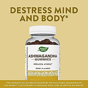 Nature’s Way Ashwagandha Gummies, Reduces Stress*, Adaptogenic Herb*, 125 mg Per Serving, Berry Flavored, 90 Gummies