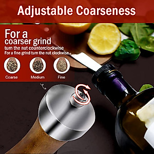 Salt and Pepper Grinders Refillable ​Set, Beech Wood Pepper Mill with Ceramic Mechanism, Solid and Durable Salt Grinders Suited for Sea Salt, Black Peppercorn (6'', Brown Set of 2)