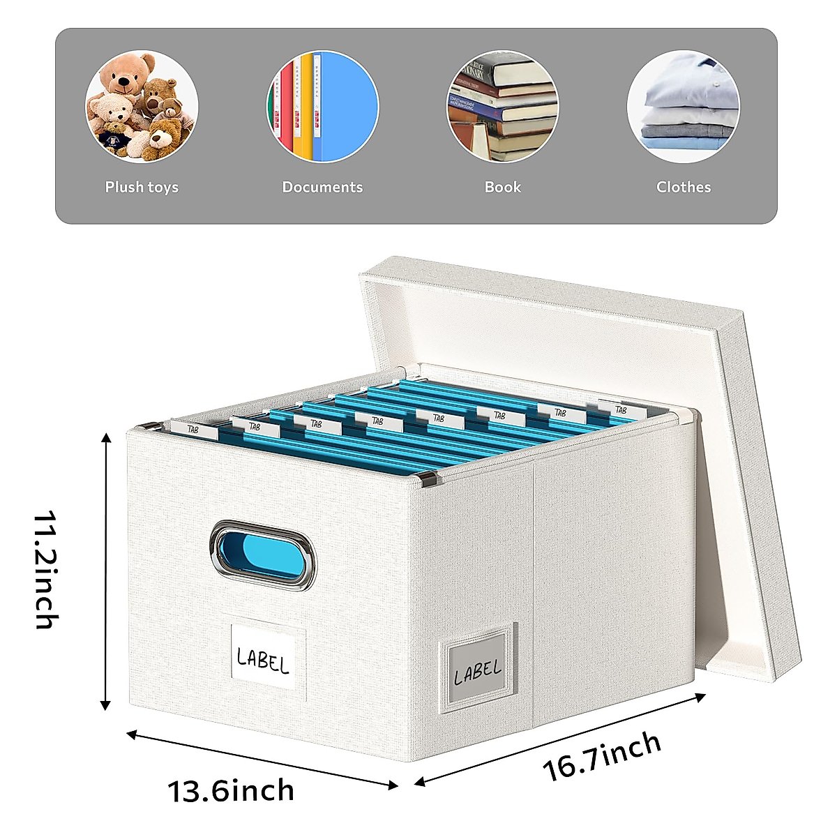 DYWMM File Organizer Collapsible Storage Box for Office File Box with Lids Document Organizer for Office and Home Easy Slide Durable Hanging File Box (Off White)