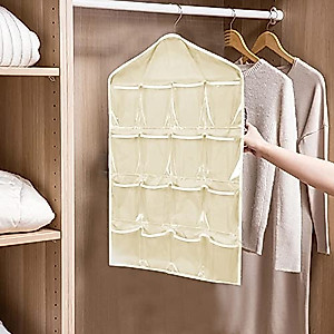 Hanging Closet Organizer and Storage Shelves, 16 Pockets Large Wardrobe Clothes Organizer for Closet, Storage Organizer, Hanging Storage Bag for Bra Socks Underwear Underpants Leggings Tights Beige