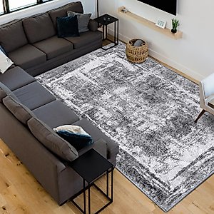 Hudson Comfort 6x8 Area Rug – Faux Cashmere Living Room Area Rug – Machine Washable Area Rugs with Anti-Slip TPR Back – Super Soft 6mm Pile Height Area Rug – Pet-Friendly Area Rugs for Bedroom - Grey