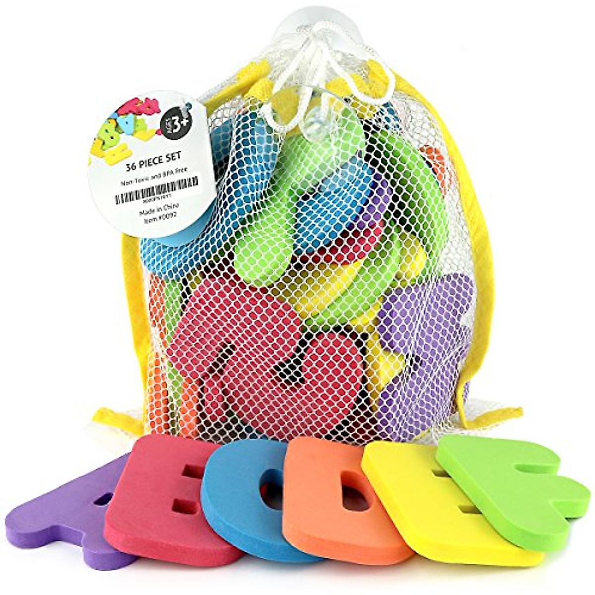 Click N’ Play 36 Piece Play Set of Bath Foam Letters & Numbers with Mesh Bag Organizer, Non Toxic & BPA Free, Colorful, Educational & Fun ABC Foam Bath & Shower Toys for Baby & Toddlers