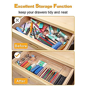 SMARTAKE 16-Piece Drawer Organizers, 4 Sizes Desk Dividers with Non-Slip Pads, Plastic Dresser Storage Tray Sets, Cosmetic Makeup Jewelries Trays, for Kitchen, Office, Home, Bathroom (Clear)