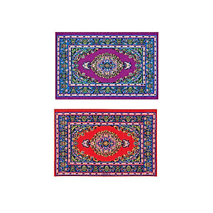 3Pcs Dollhouse Decoration Accessories, 1Pc Mini Dollhouse Furniture Bed and 2Pcs Miniature Carpet Turkey Rugs for Kids Gift