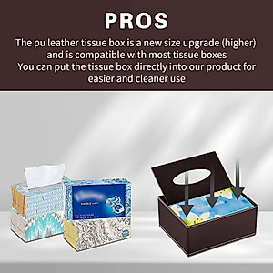 PU Leather Rectangular Tissue Box Cover - Multifunctional Tissue Box Holder with Stationery Remote Control Box, Decorative Tissue Pen Remote Organizer for Home/Office/Restaurant (Brown)