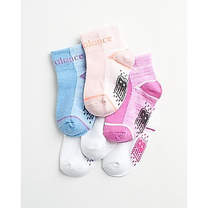 New Balance Baby Girls' Socks - 6 Pack Cushion Quarter Cut Socks Socks (Infant/Toddler), Size 12-24 Months, Pink/Blue/White