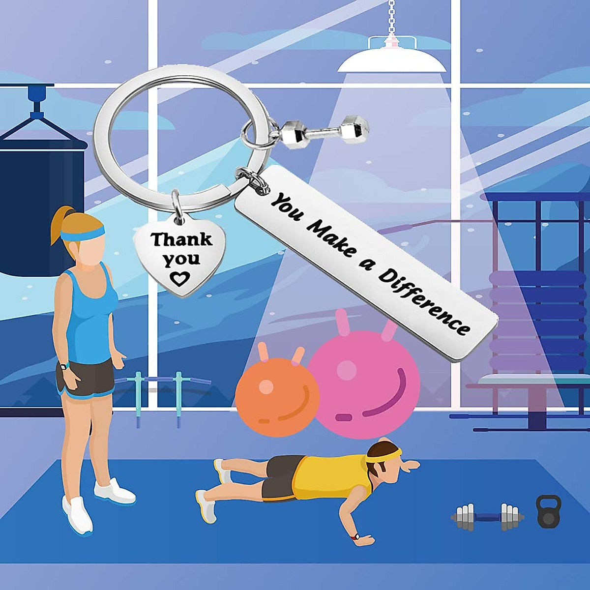 FOTAP Fitness Trainer Thank You Gift You Make a Difference Keychain Workout Jewelry Gift for Fitness Instructor(fitness keychain)