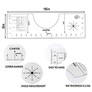 Juome T-Shirt Alignment Tool, T Shirt rulers to Center Designs, Acrylic T-Shirt Graphic Guide Ruler for Vinyl Placement-HTV Tool (16×5inch)